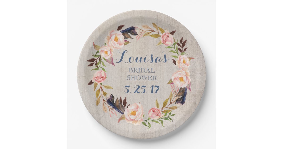Boho Rustic Floral Custom Paper Plates | Zazzle