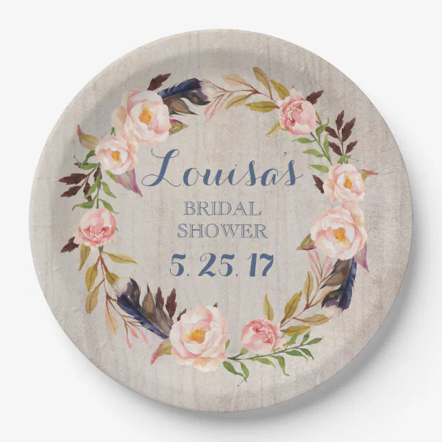 Boho Rustic Floral Custom Paper Plates | Zazzle