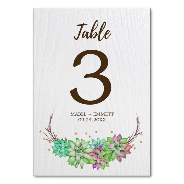 Boho Rustic Floral Succulent Wedding Table Number | Zazzle
