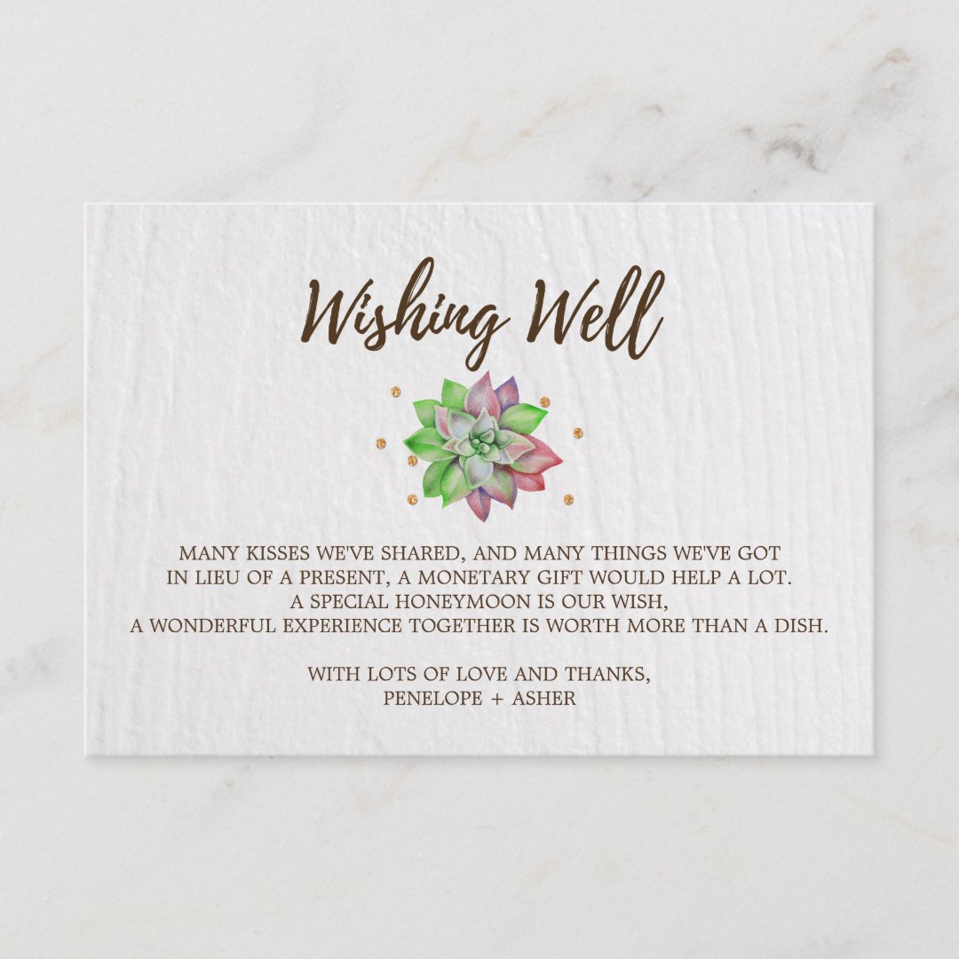 Boho Rustic Floral Succulent Wedding Wishing Well Enclosure Card | Zazzle