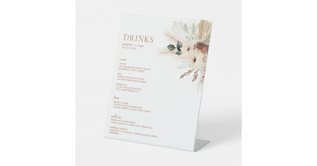 Boho Rustic Floral Wedding Drinks Bar Sign MAEVE | Zazzle