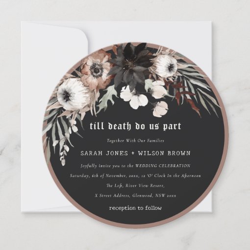 Boho Rustic Gothic Rust Black Botanical Wedding Invitation | Zazzle