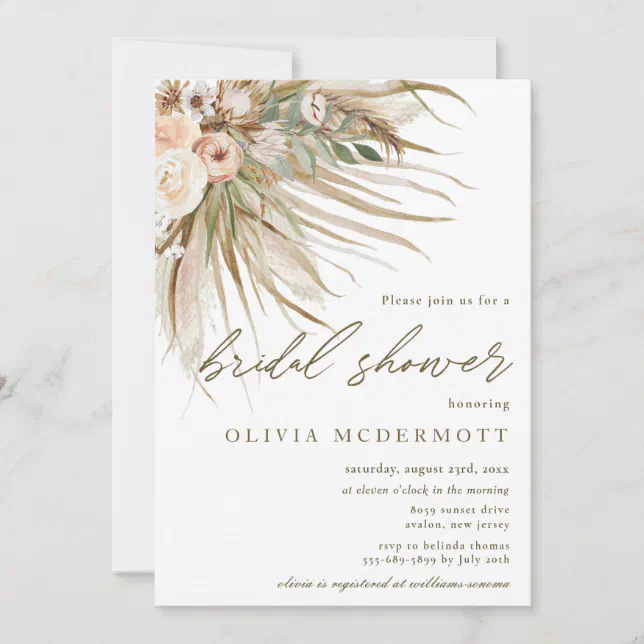 Boho Rustic Pampas Grass Floral Bridal Shower Invi Invitation | Zazzle