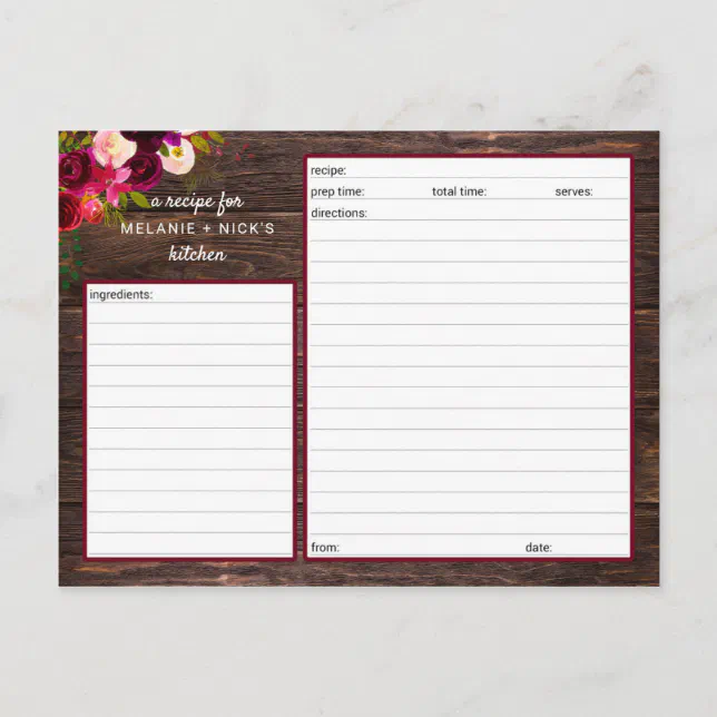 Boho Rustic Recipe Card | Zazzle
