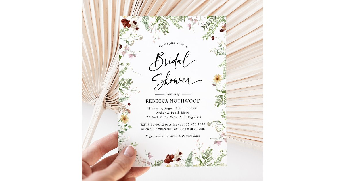 Boho Rustic Wildflower Bridal Shower Invitation | Zazzle