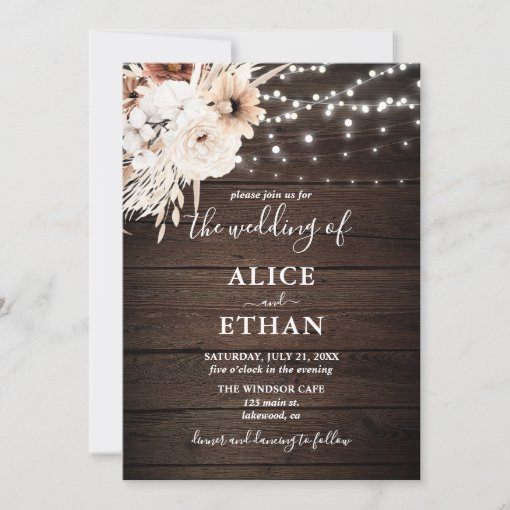 Boho Rustic Wood Fall Flowers Wedding Invitation | Zazzle