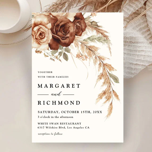 Boho Rusty Terracotta Rustic Floral Wedding Invitation | Zazzle