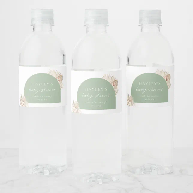 Boho Sage Green Baby Shower Favor Water Bottle Label | Zazzle