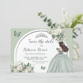 Boho Sage Green Floral Quinceañera Save The Date Invitation | Zazzle