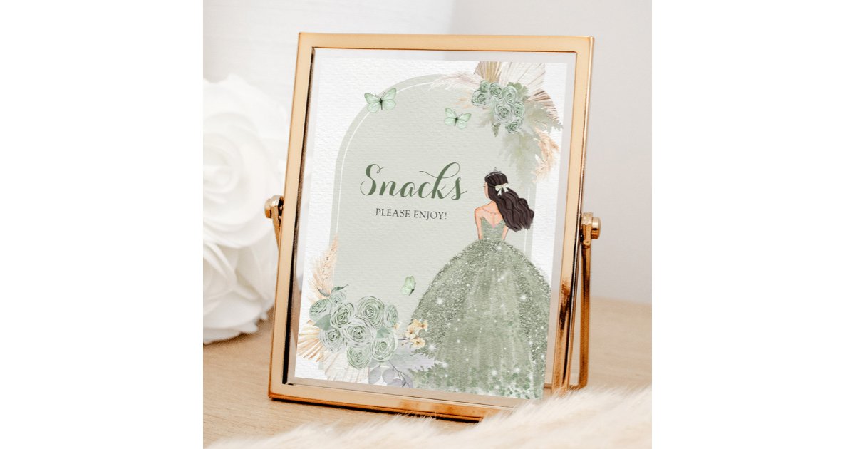 Boho Sage Green Floral Quinceañera Snacks Poster | Zazzle