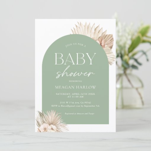 Boho Sage Green Gender Neutral Baby Shower Invitation | Zazzle