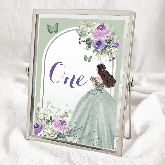 Boho Sage Green Lilac Floral Quinceañera Table Number | Zazzle