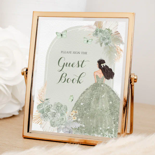 Boho Sage Green Quinceañera Guest Book | Zazzle