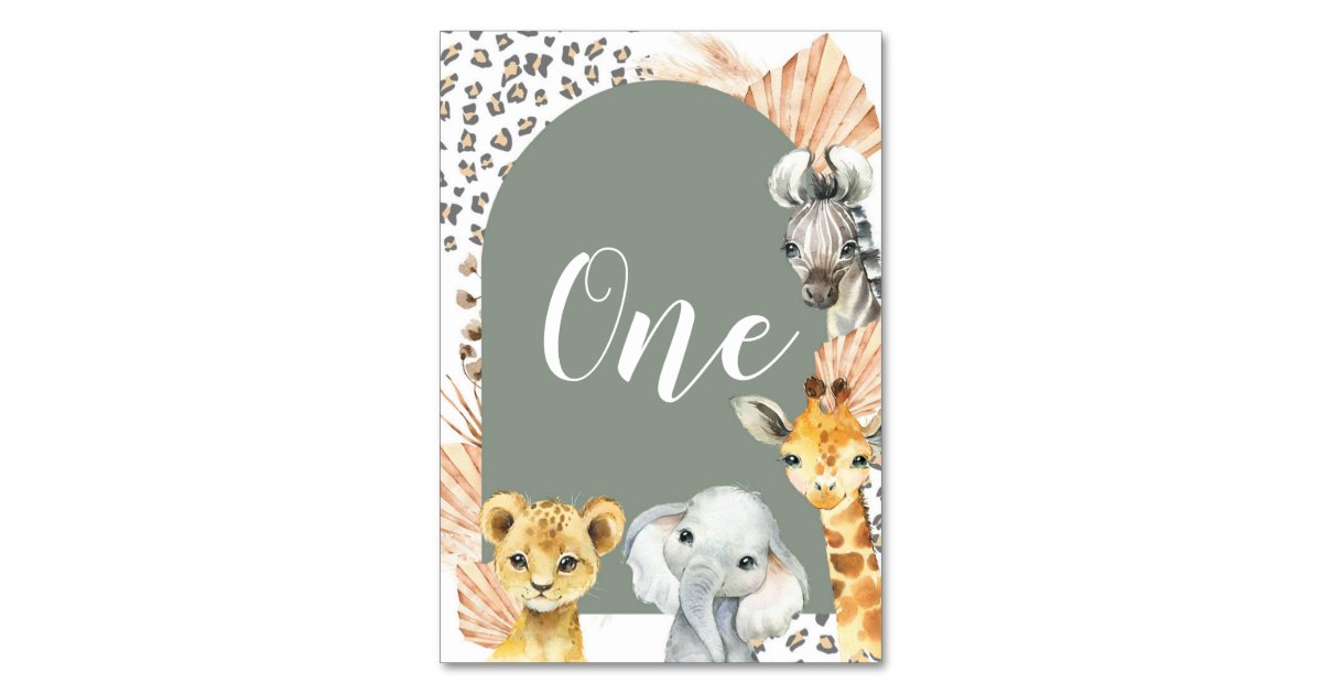 Boho Sage Green Safari Oh Boy Table Number | Zazzle