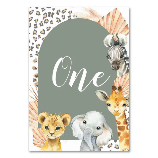Boho Sage Green Safari Oh Boy Table Number | Zazzle