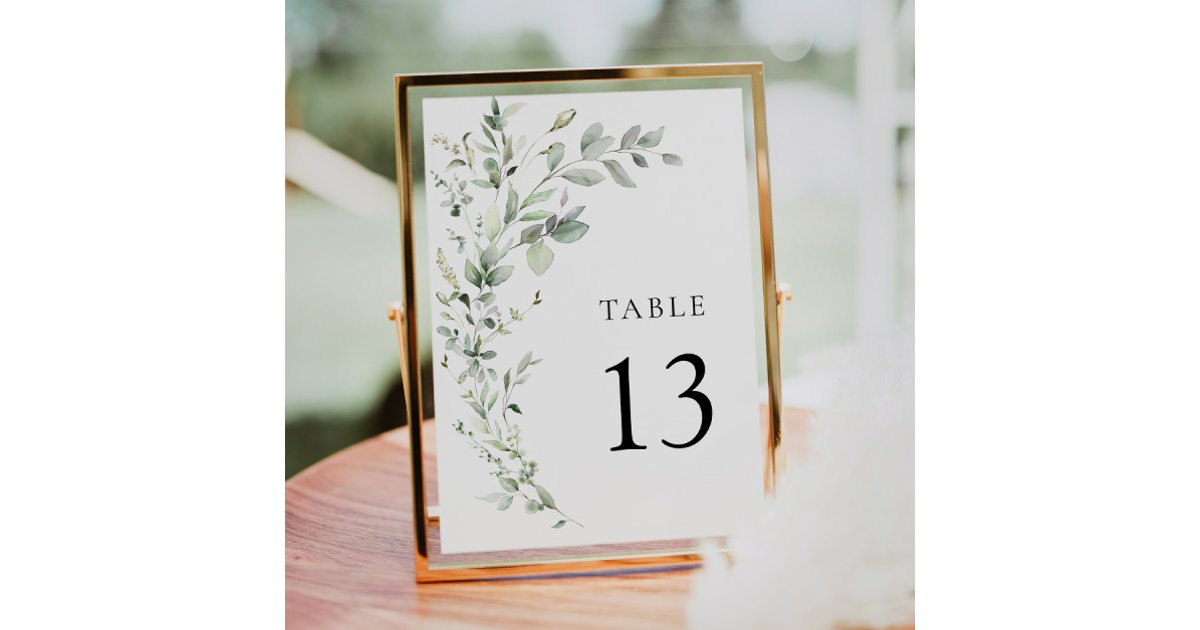 Boho Sage Greenery Botanical Wedding Table Number | Zazzle