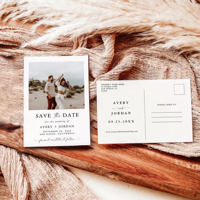 Boho Save the Date, Photo Minimalist Save the Date Postcard | Zazzle