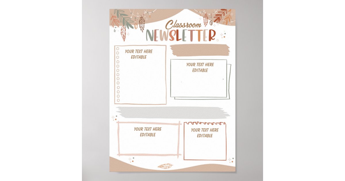 Boho school newsletter editable template poster | Zazzle