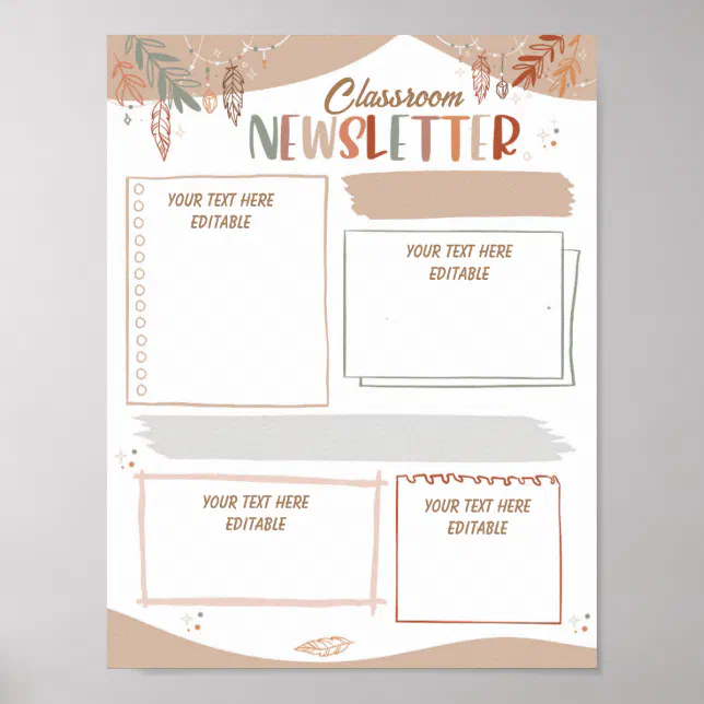 Boho school newsletter editable template poster | Zazzle