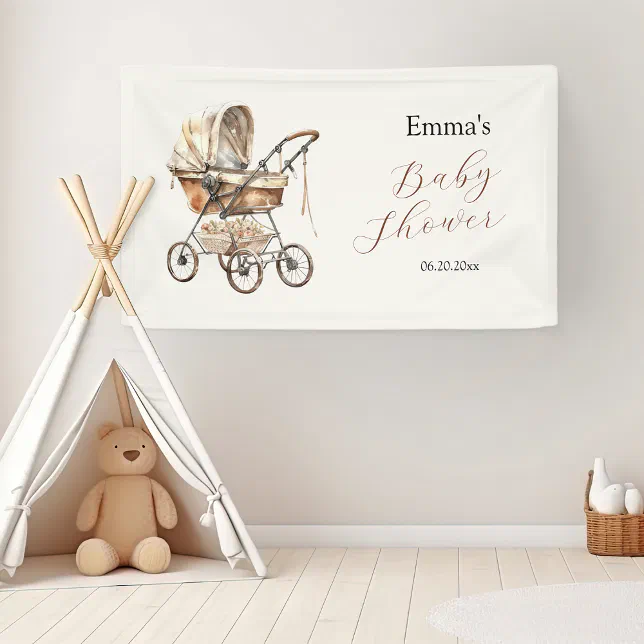 Boho Simple Carriage Floral Neutral Baby Shower Banner | Zazzle