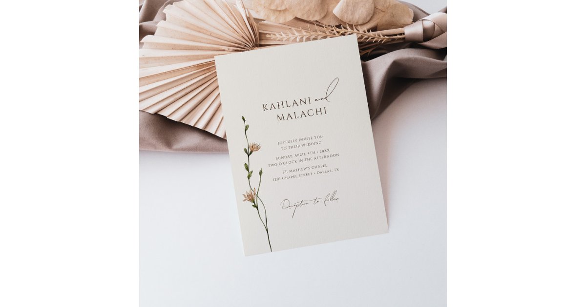 Boho Simple Wildflower Elegant Wedding Invitation | Zazzle