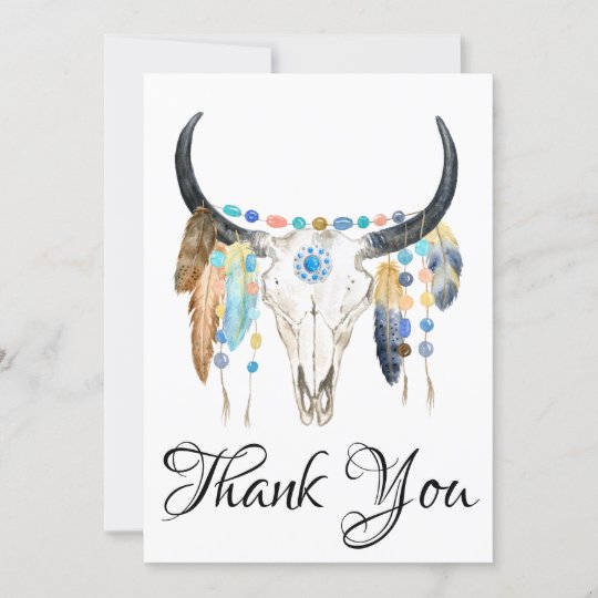 Boho Skull Thank You Flat Card | Zazzle.com