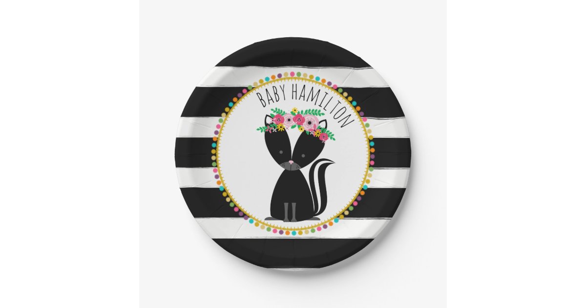 Boho Skunk Cardstock Inspired Custom Baby Shower Paper Plates | Zazzle