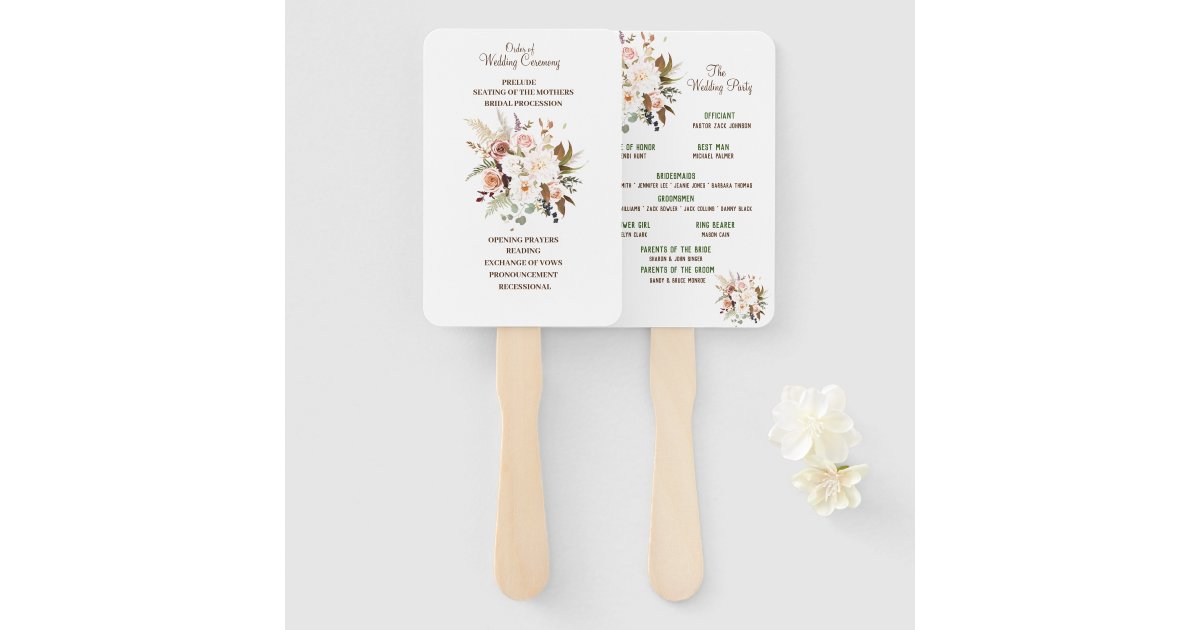 Boho Soft Colored Rose Wedding Program Fans | Zazzle