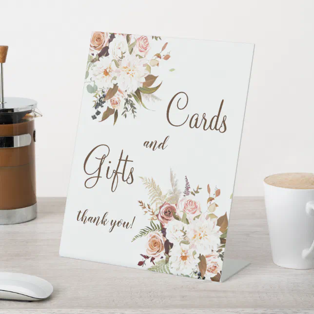Boho Soft Colored Rose/White Flowers Cards & Gifts Pedestal Sign | Zazzle