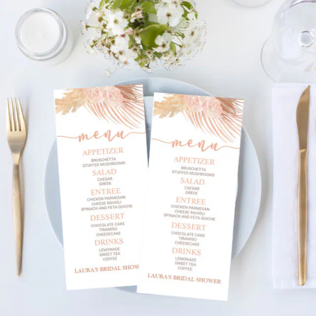 Boho Soft Pink Floral Flower Bridal Shower Food Menu | Zazzle