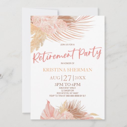 Boho Soft Pink Floral Flower Retirement Party Invitation | Zazzle
