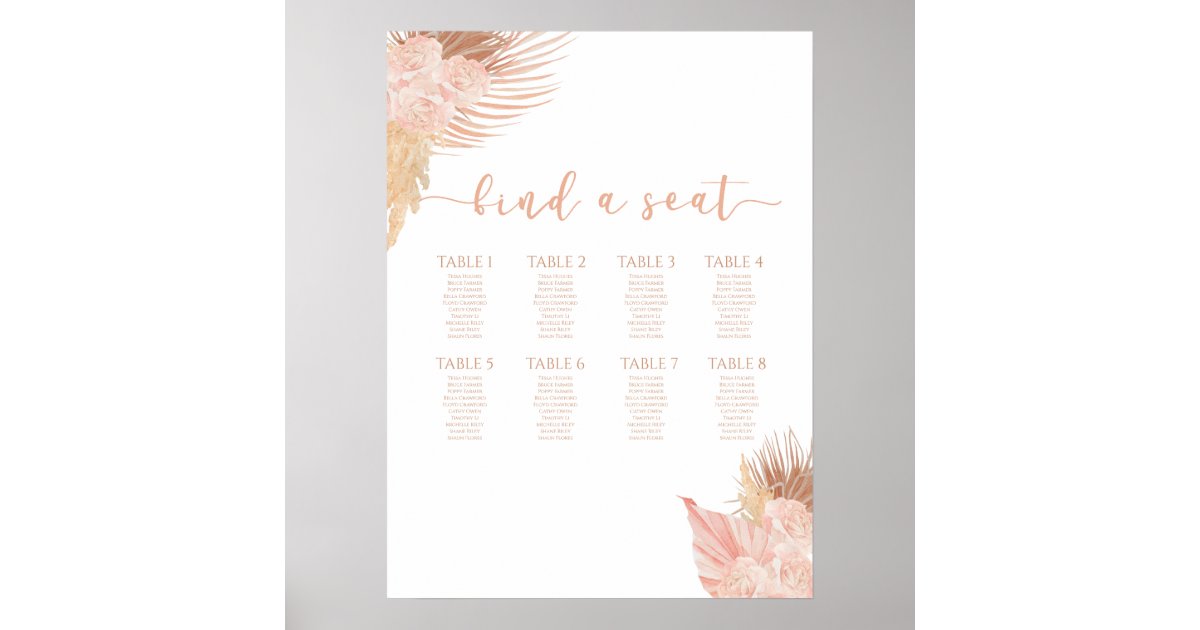 Boho Soft Pink Seating Chart | Zazzle