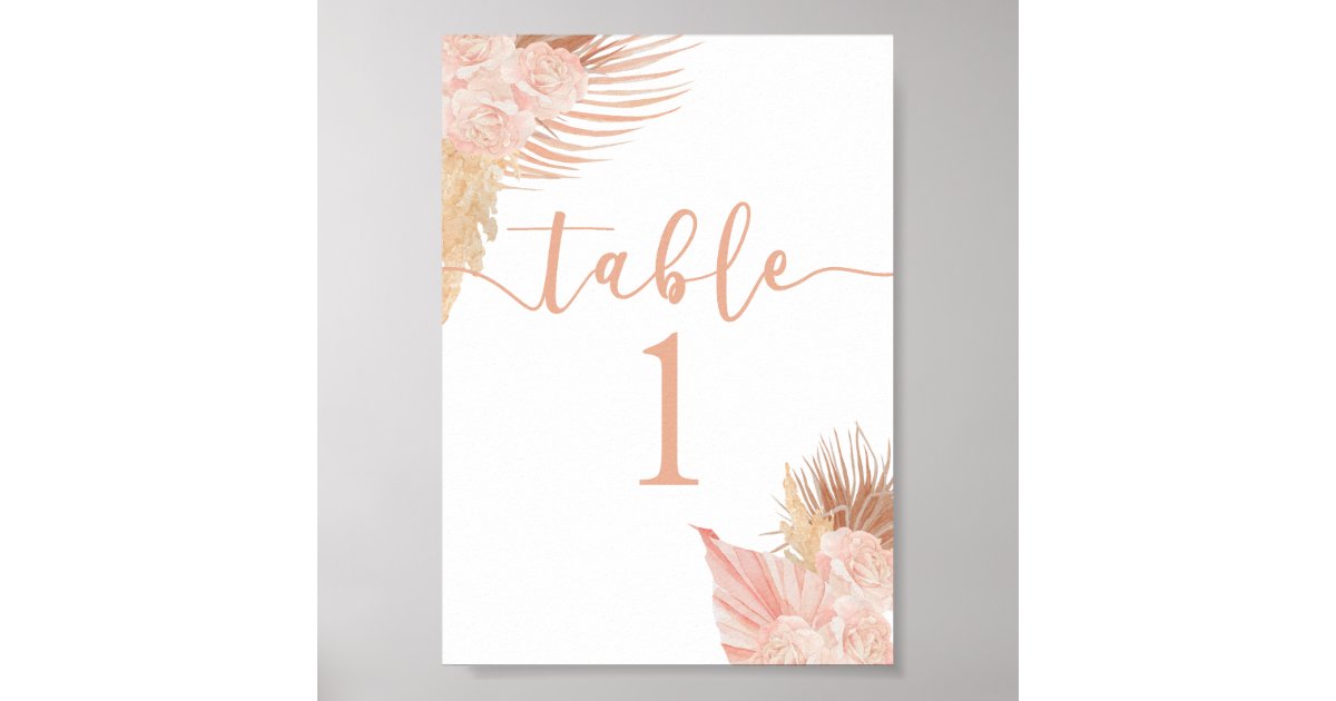 Boho Soft Pink Table Number Poster | Zazzle
