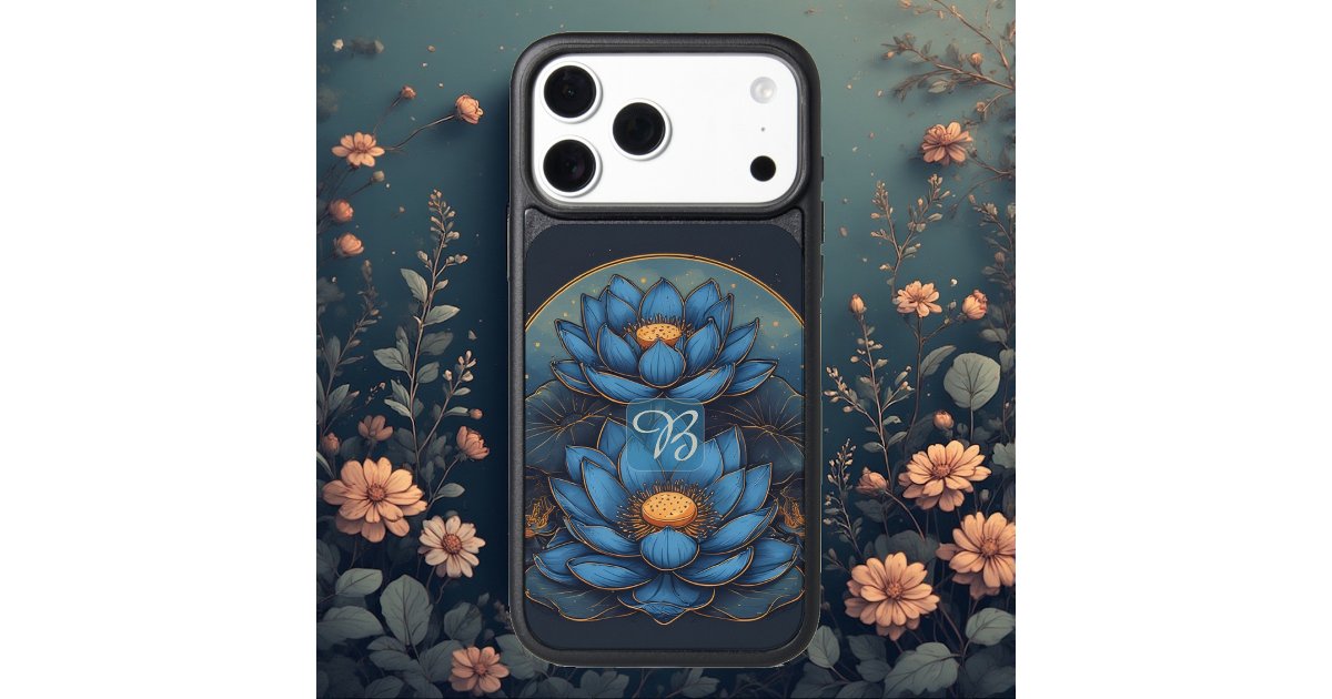 Boho Spiritual Calm Blue Lotus Awareness Monogram Otterbox iPhone Case ...