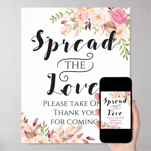 Boho Spread the Love , favor sign, wedding favor Poster | Zazzle