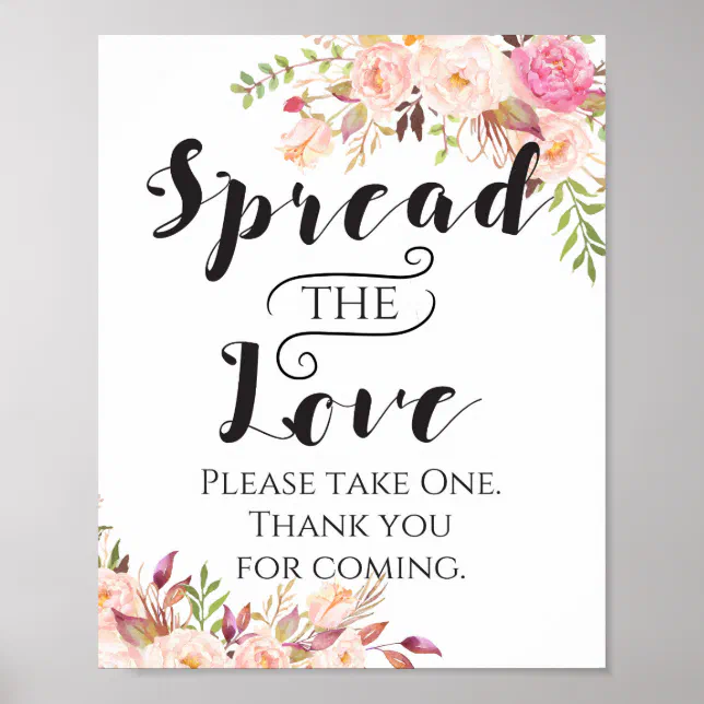 Boho Spread the Love , favor sign, wedding favor Poster | Zazzle
