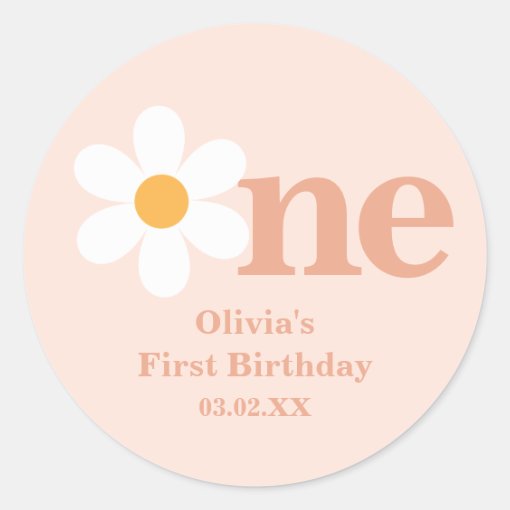 Boho Spring Blush Pink Daisy One First Birthday Classic Round Sticker ...