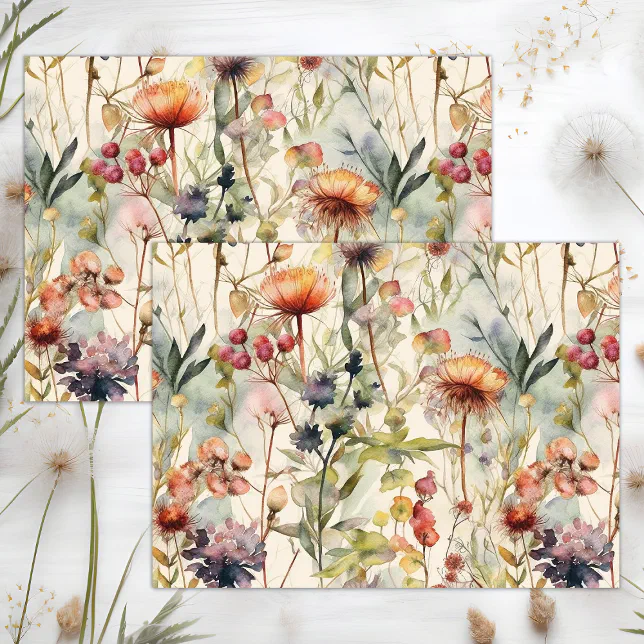 BOHO SPRING WILDFLOWERS DECOUPAGE TISSUE PAPER | Zazzle