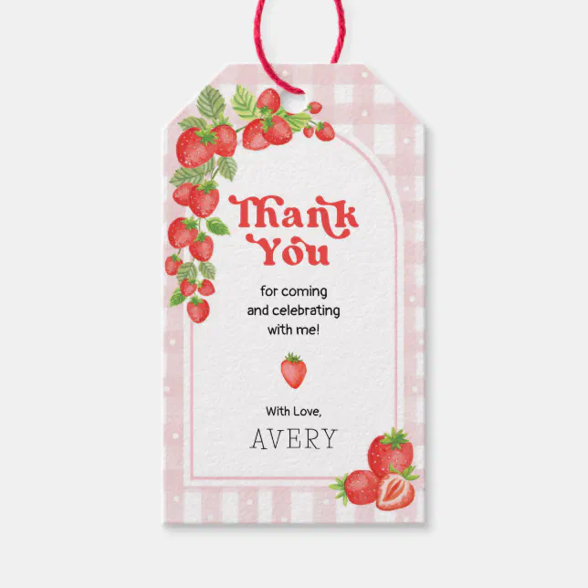 Boho Strawberry Berry First Birthday Thank You Gift Tags | Zazzle