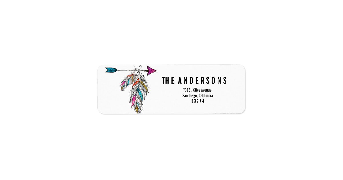 boho style ornamental feathers hanging label | Zazzle