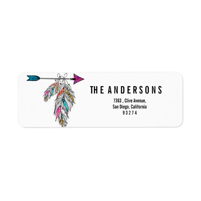 boho style ornamental feathers hanging label | Zazzle