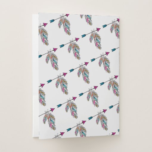 boho style ornamental feathers hanging pocket folder | Zazzle