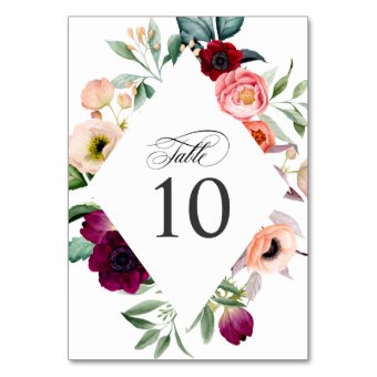 Boho Style Rustic Elegant Wedding Floral Frame Table Number | Zazzle