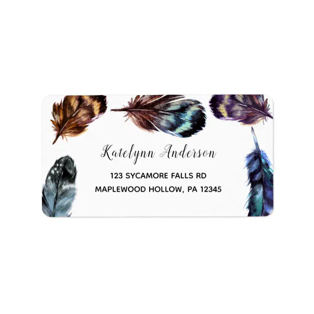Boho Style Watercolor Feathers Return Address Label | Zazzle