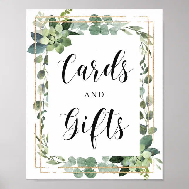 Boho succulent greenery leaves cards and gifts poster | Zazzle