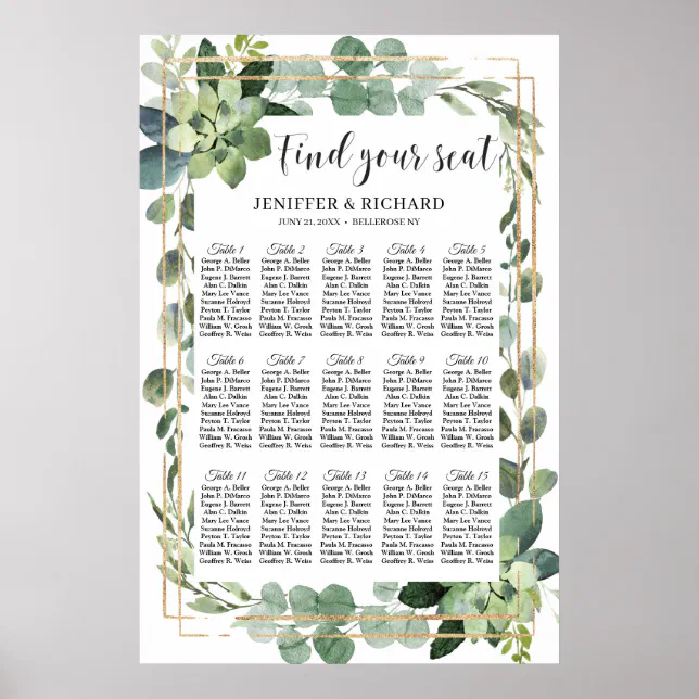 Boho succulent leaves floral gold geometric poster | Zazzle