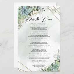 Boho succulents eucalyptus gold Pass The Poem | Zazzle