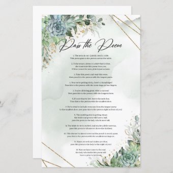 Boho succulents eucalyptus gold Pass The Poem | Zazzle