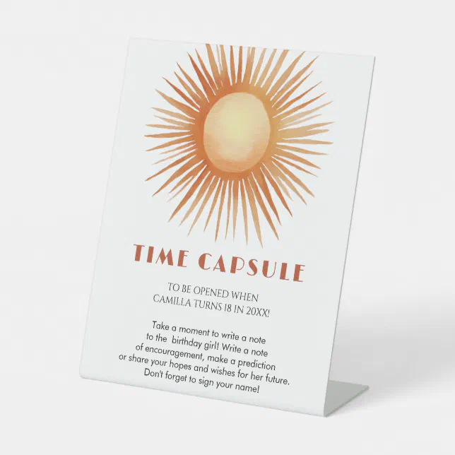 Boho Sun 1st Birthday Time Capsule Pedestal Sign | Zazzle