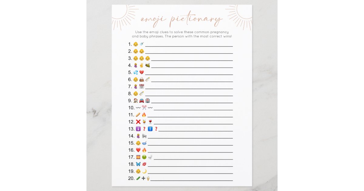 Boho Sun Emoji Baby Shower Game | Zazzle